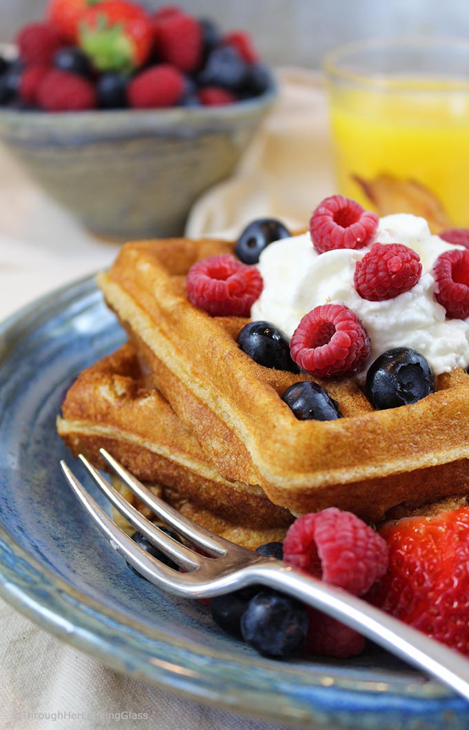 White Wheat Buttermilk Waffle Recipe w/Fresh Berries - Through Her ...